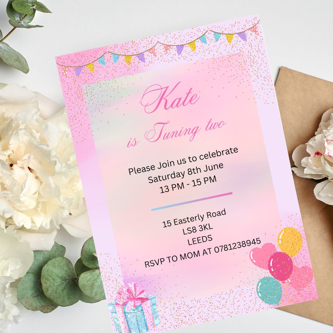 Party Pink Phone Birthday Invitation Template, Electronic Invitation ...