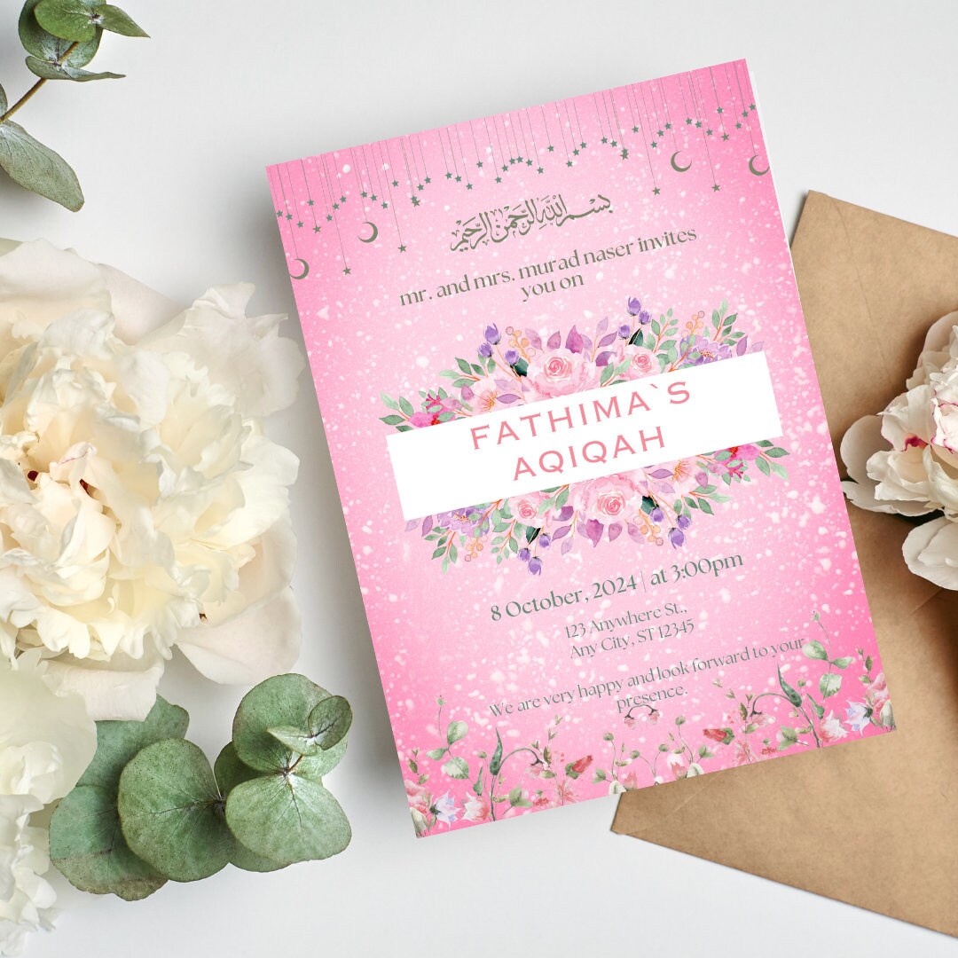 Aqiqah Card Birthday Invitation Digital Download Muslim - Etsy