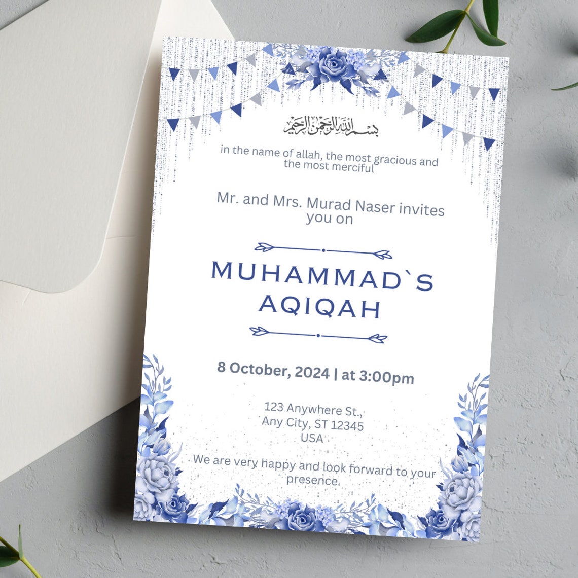 Aqiqah Card | Aqiqa Invitation | Instant Download | Muslim, Islamic ...