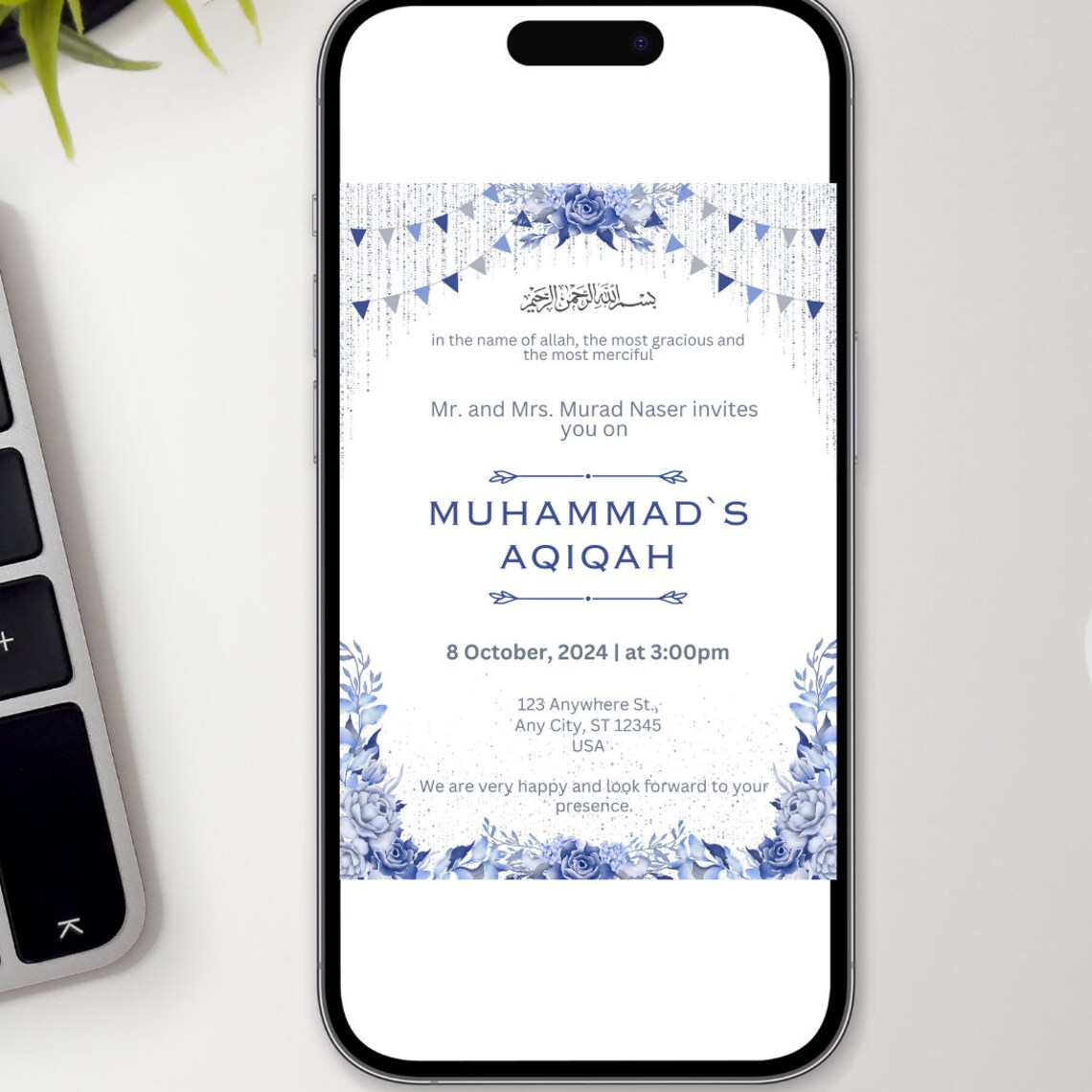 Aqiqah Card | Aqiqa Invitation | Instant Download | Muslim, Islamic ...