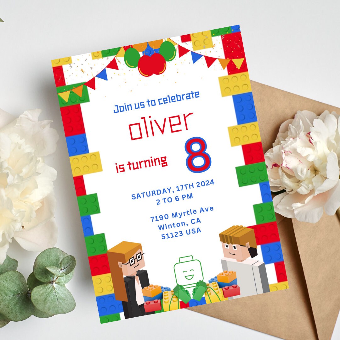 Printable Birthday Invitation Building Blocks Bricks Invitation ...