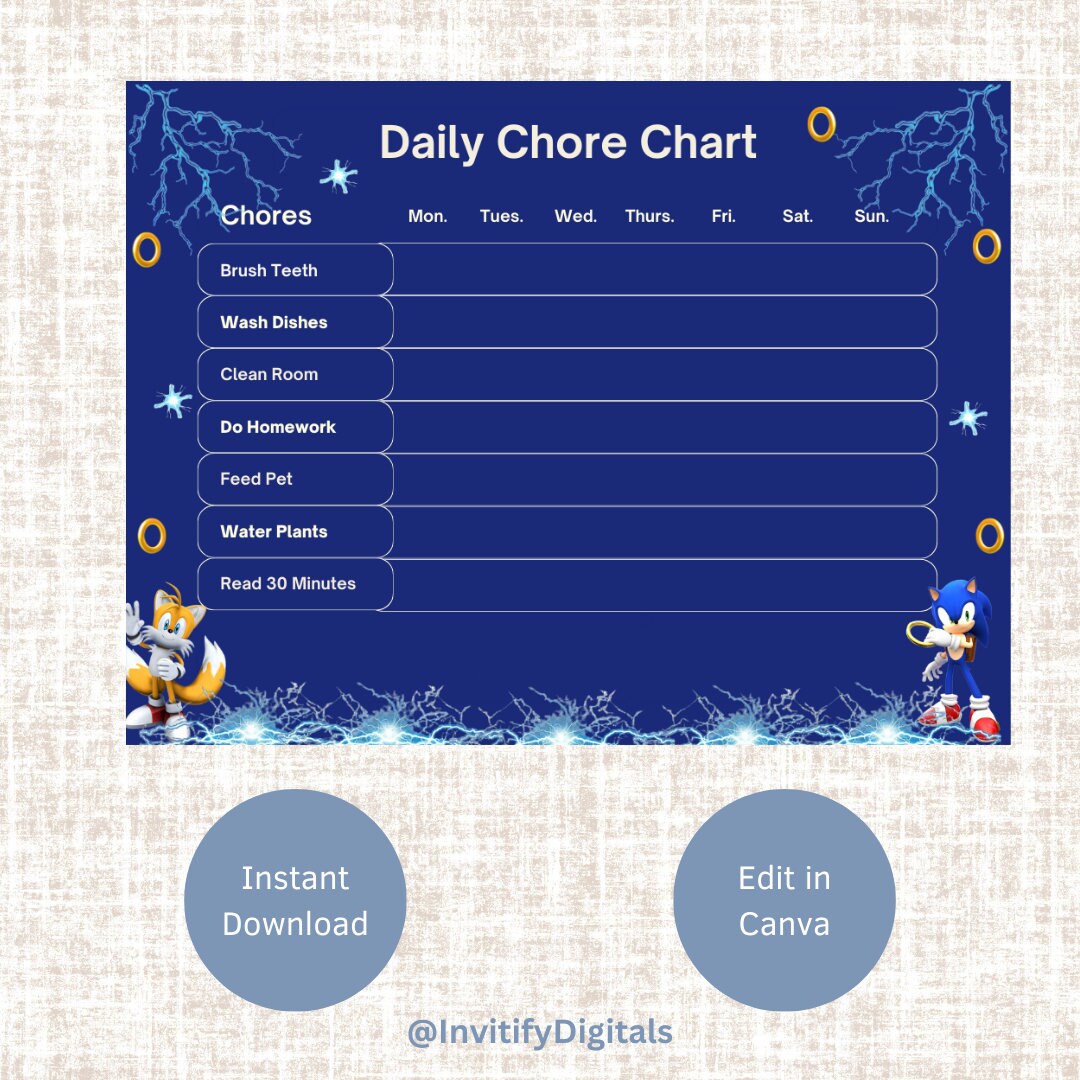 Kids Sonic Daily Chores Checklist, Responsibility Chart, to Do List ...