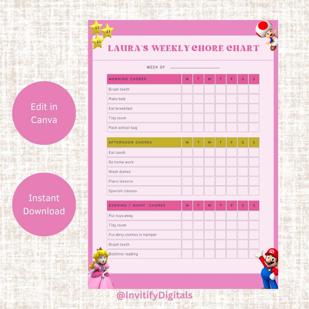 Kids Mario Luigi Daily Routine Checklist Responsibility - Etsy