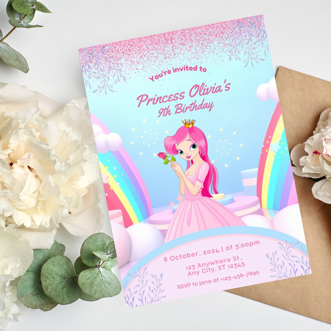 Princess Invitation Card Princess Birthday Invite Instant Download Pink ...