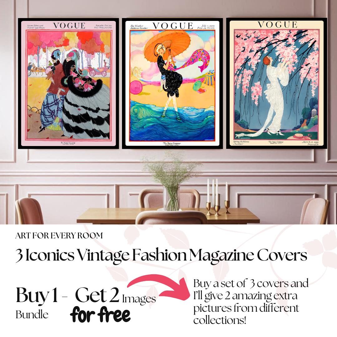 Vintage Magazine Cover, Set of 3 Vintage Magazine Covers, Fashion Wall ...