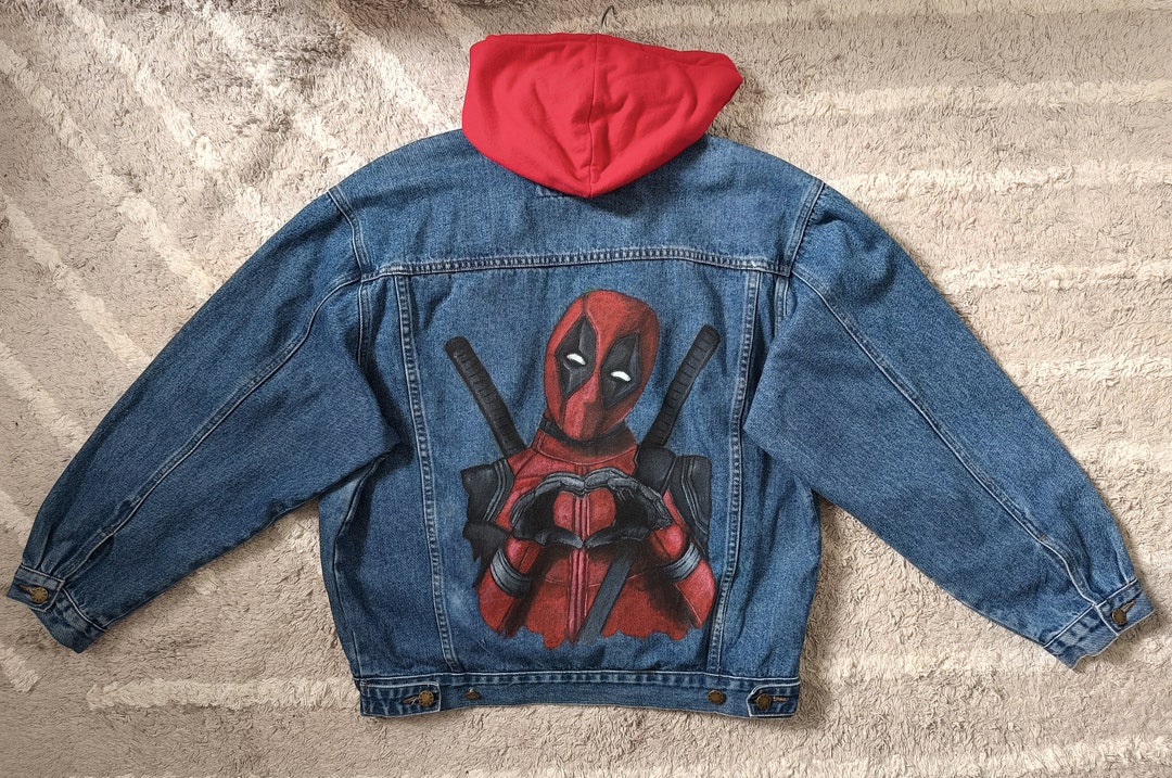 Deadpool Jeans Denim Jacket Marvel Hand Painted Ryan Reynolds Custom ...