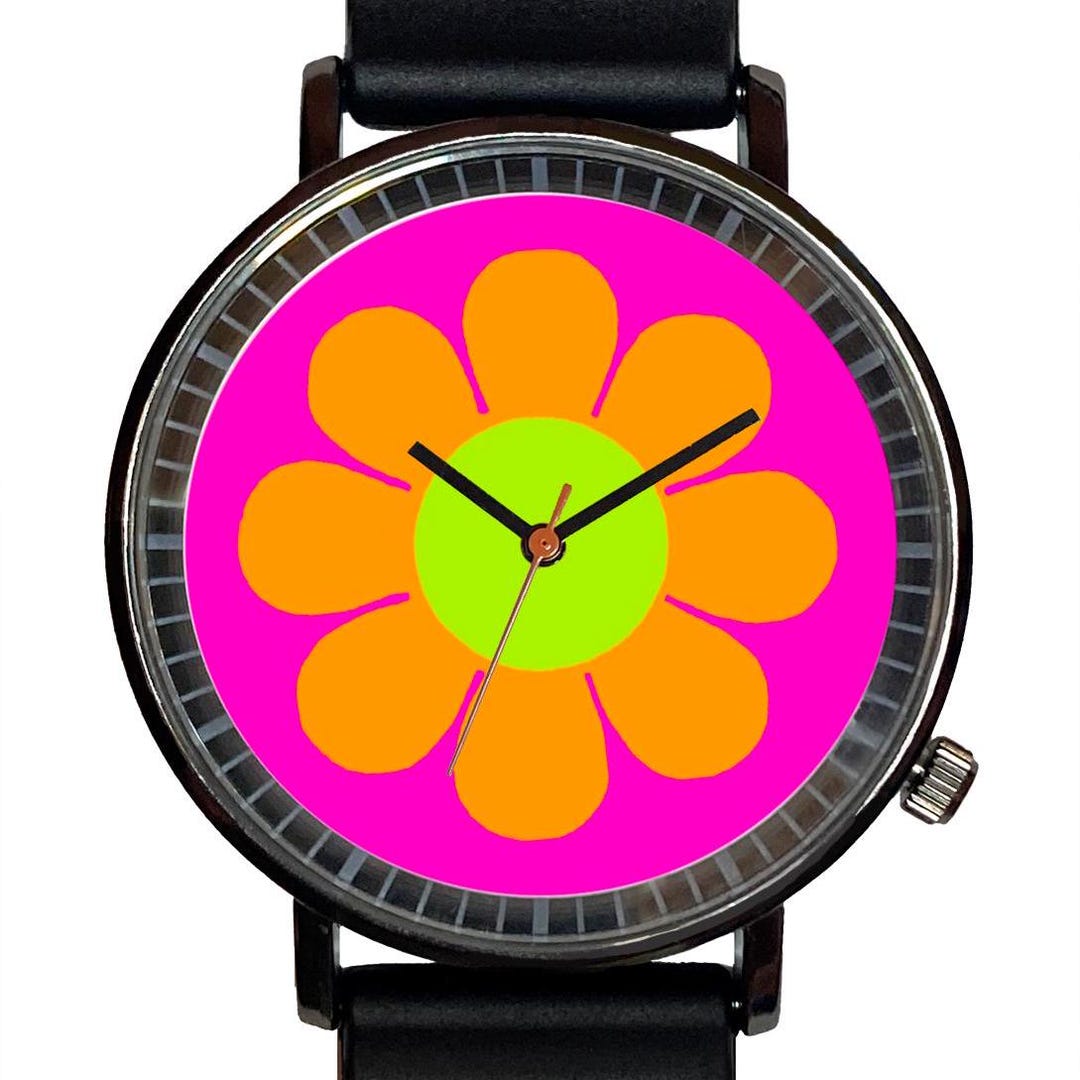 Watch It!™ Custom Sixties Orange "flower Power" Hippy Novelty Watch ...