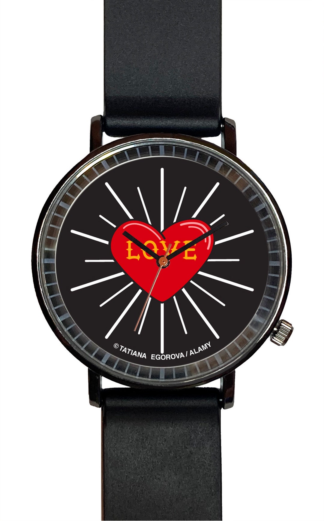 Watch It!™ Custom LOVE HEART Novelty Watch-quartz, Black PVD, Rubber ...