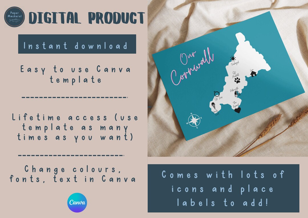 Editable Personalised Cornwall Map Print Customisable Art - Etsy