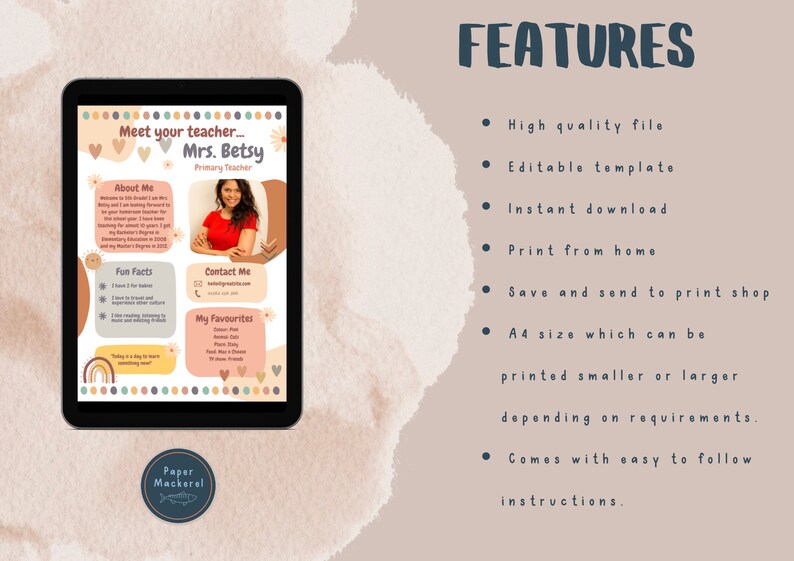 Boho Rainbow Daisy Meet the Teacher Editable Template, Back to School ...