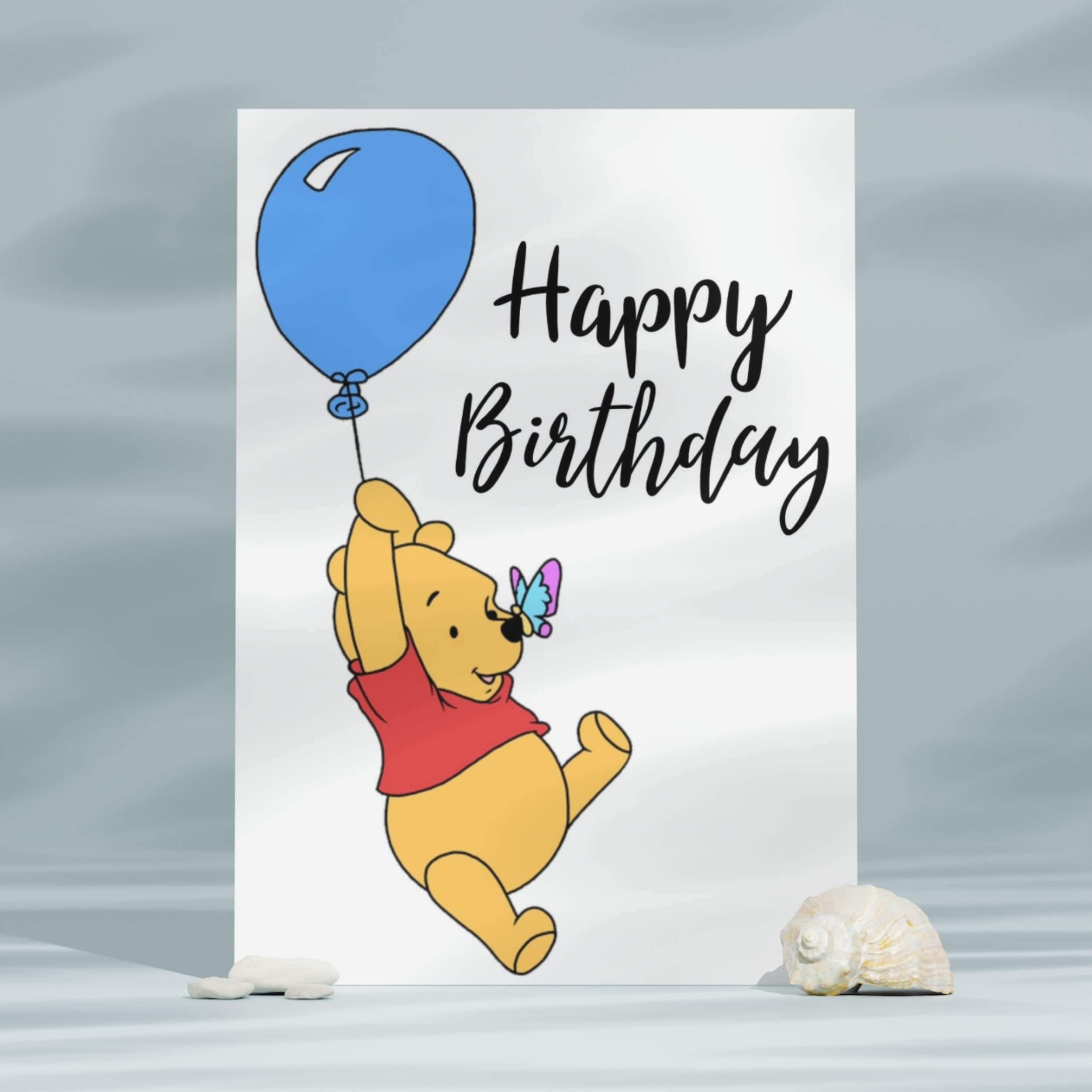 Winnie the Pooh Happy Birthday Card, Printable Pooh Bear Birthday Card, Winnie the Pooh Gift ...