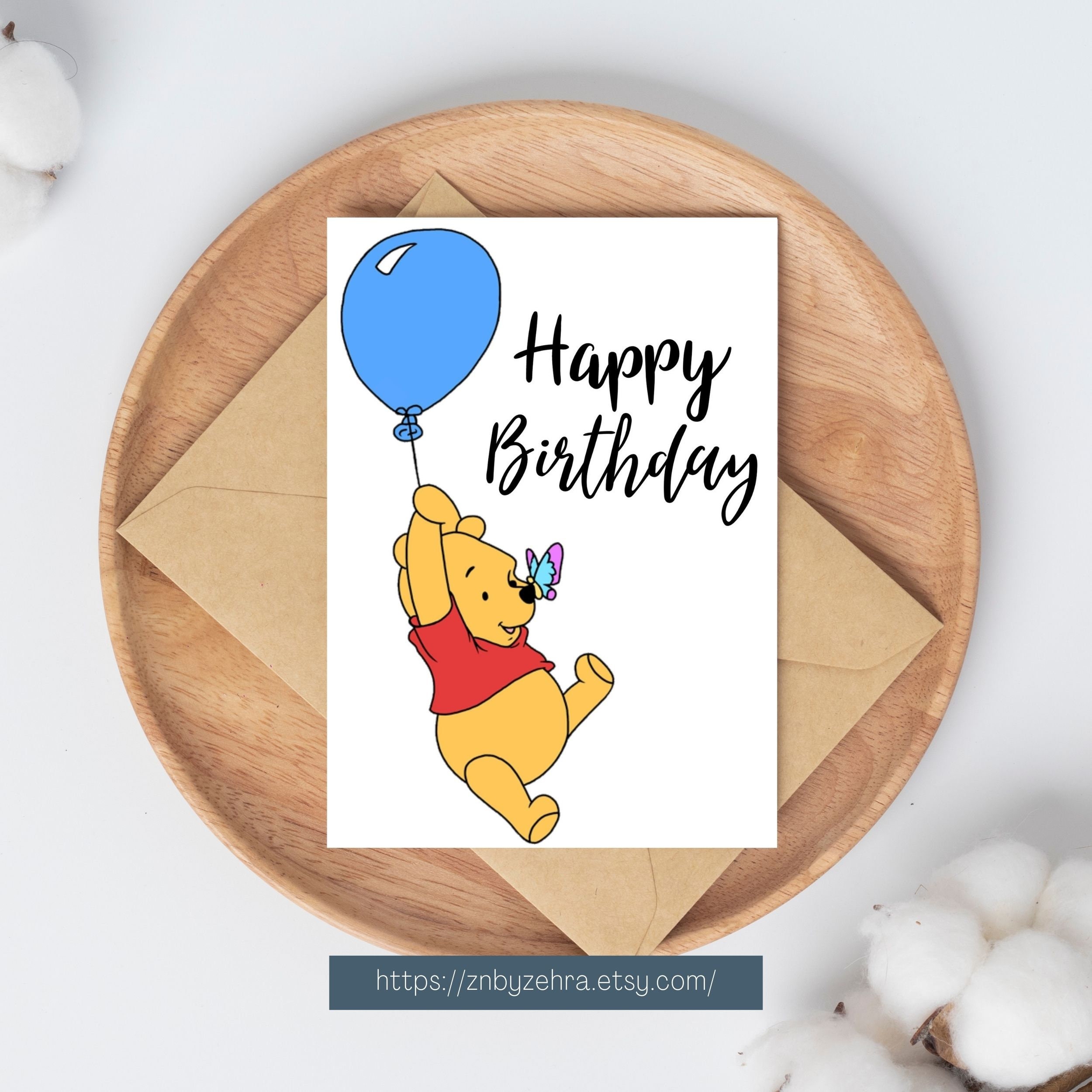 Winnie the Pooh Happy Birthday Card, Printable Pooh Bear Birthday Card, Winnie the Pooh Gift ...