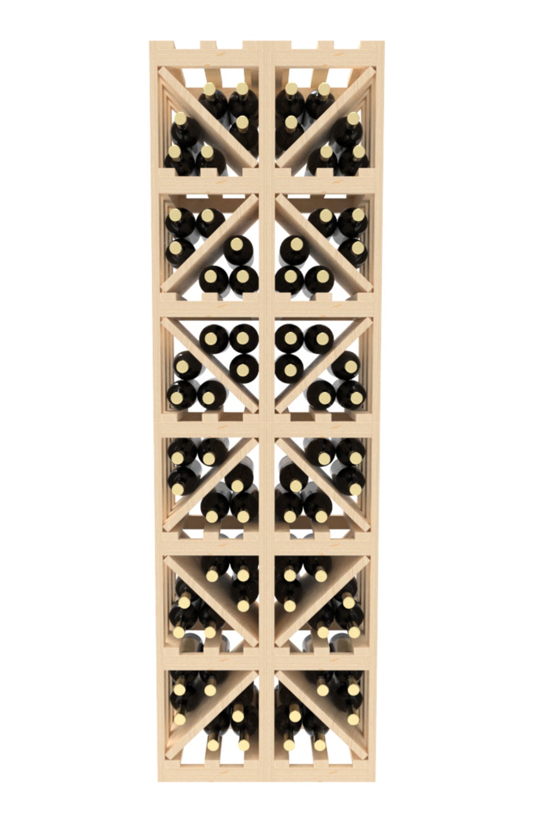 72 Bottle Wooden Diamond Wall Wine Rack – 2 Columns Wide - 6 Foot High ...