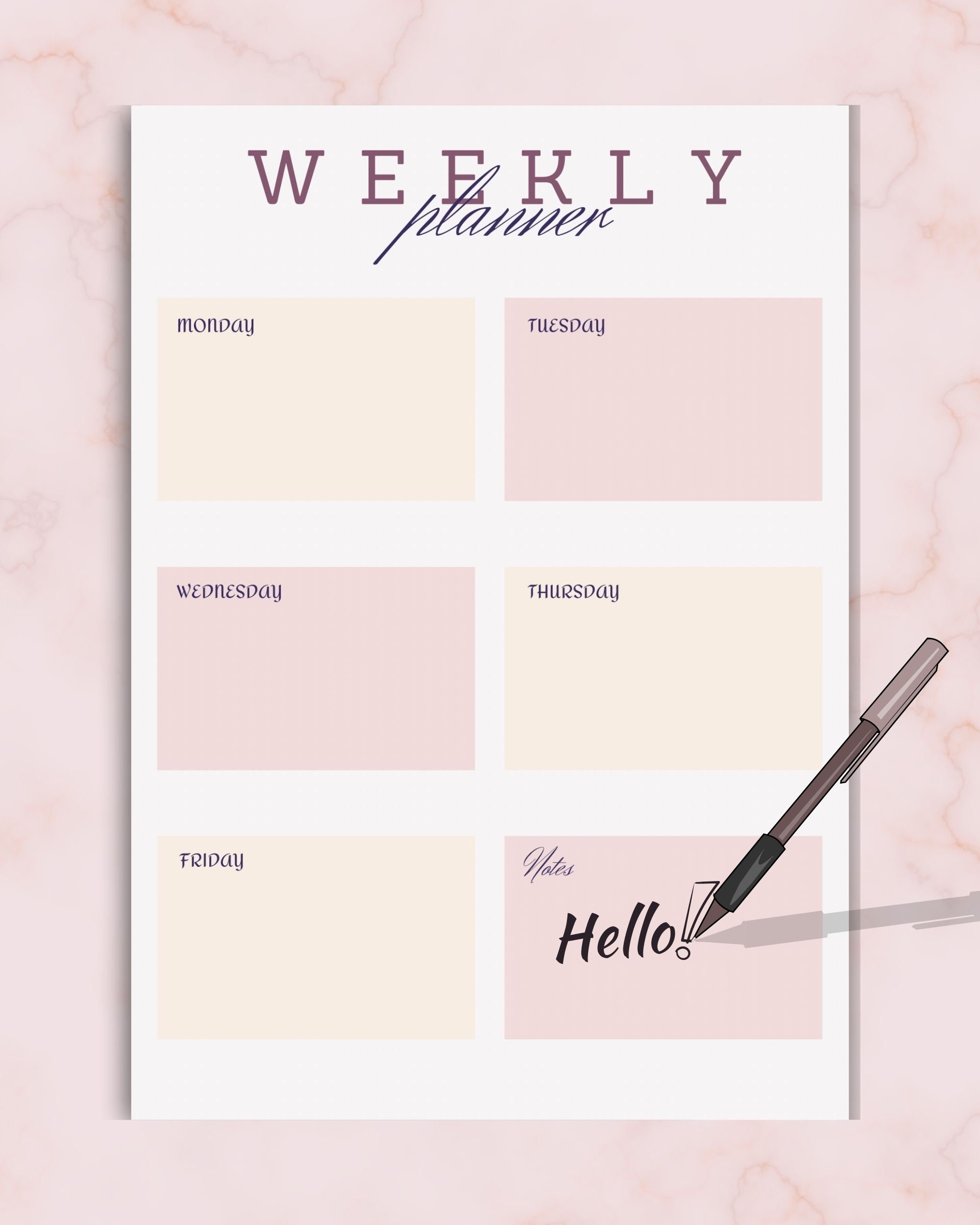 Pink Minimalist Weekly Planner/printable/digital Planner/pdf - Etsy