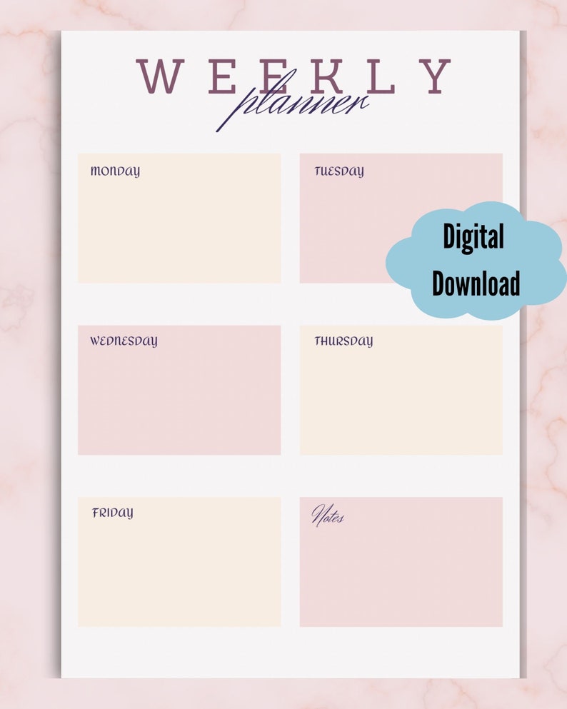 Pink Minimalist Weekly Planner/printable/digital Planner/pdf - Etsy