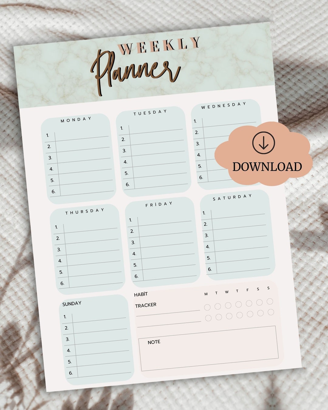 Weekly Planner /printable /to Do List /minimal Weekly Schedule /weekly ...