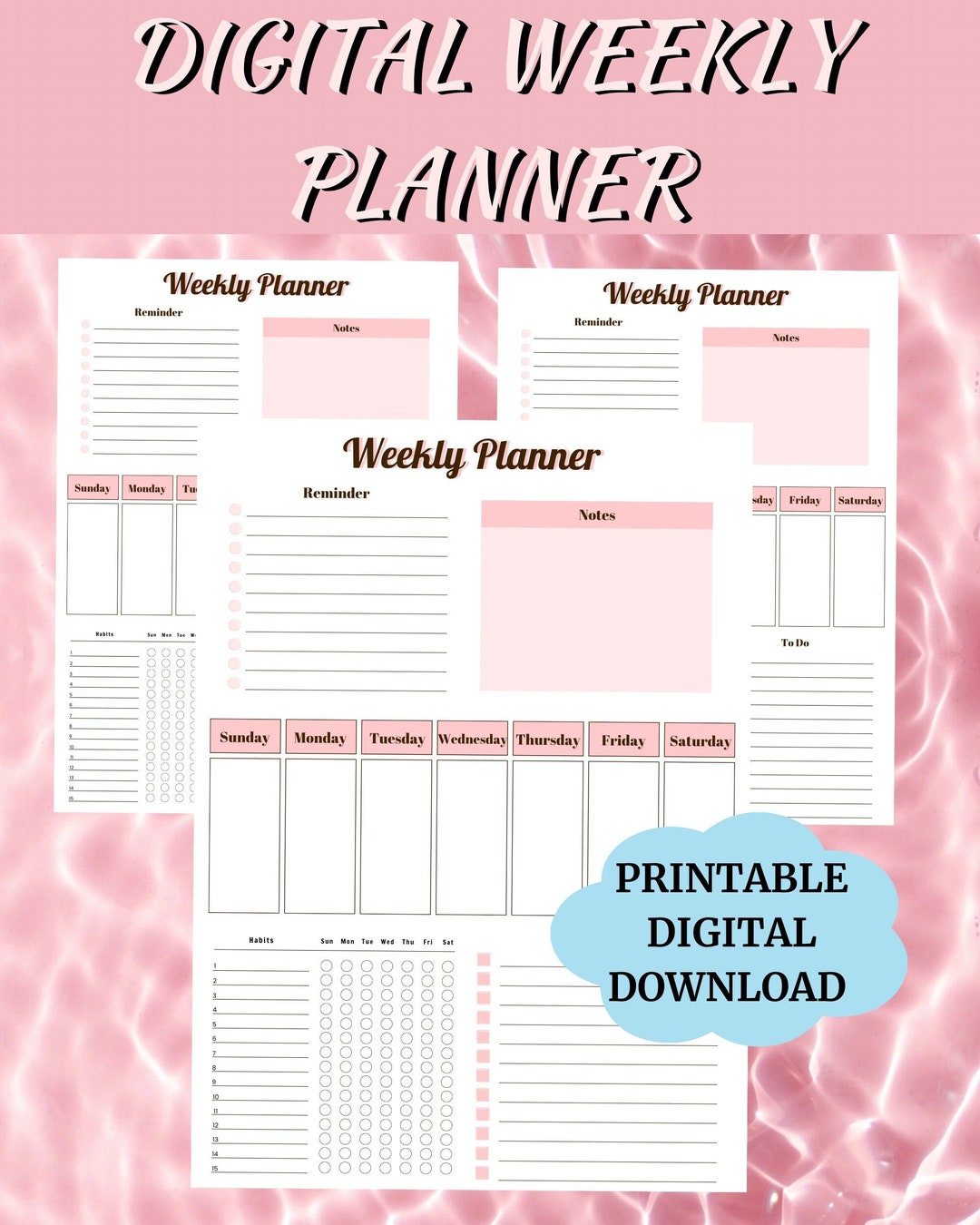 Minimalist Pink Weekly Planner Digital , Goodnotes Planner , Printable ...