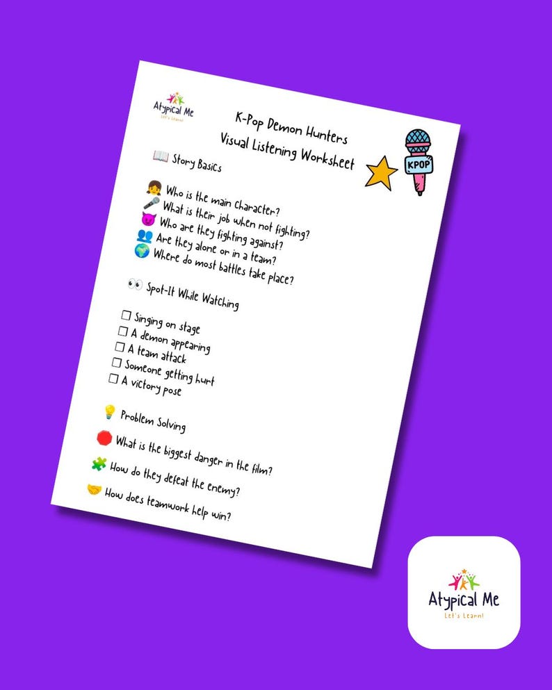K-pop Demon Hunters Movie Worksheet | Visual Listening Activity ...
