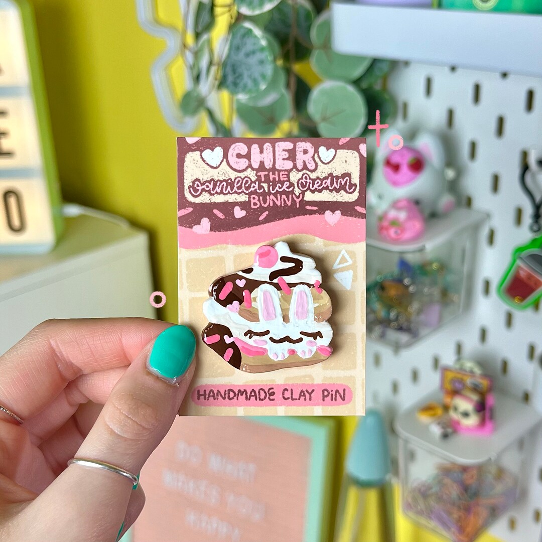 Cute Ice Cream Sandwich Bunny Clay Pin | Polymer Clay • Handmade Pins ...