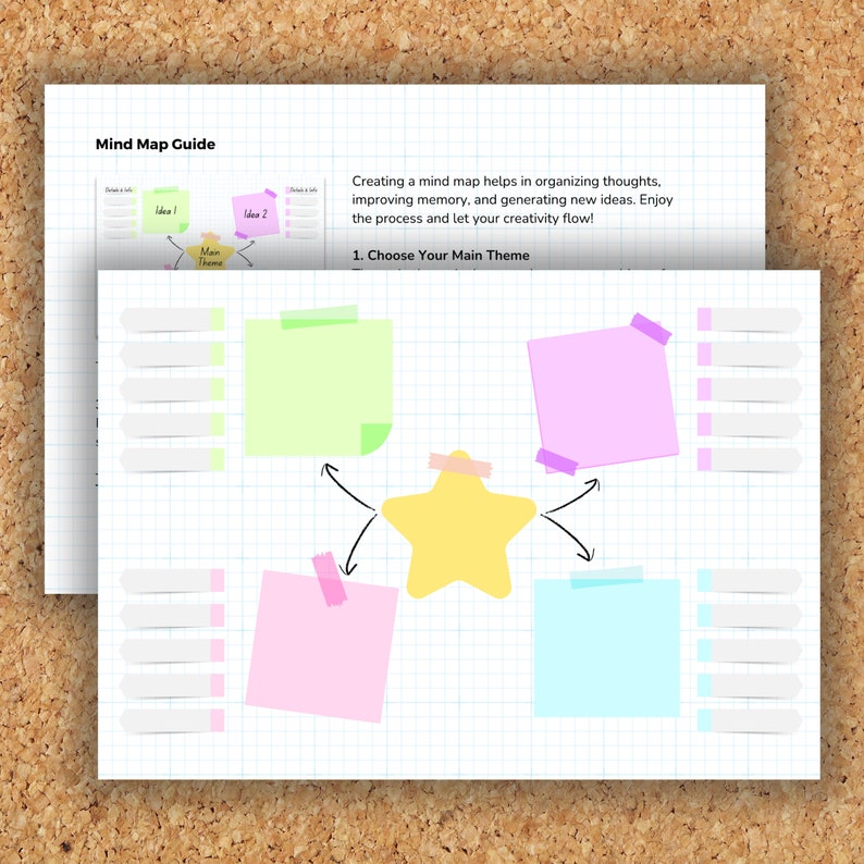 Mind Map Sticky Notes Printable Digital Product Instant Download - Etsy
