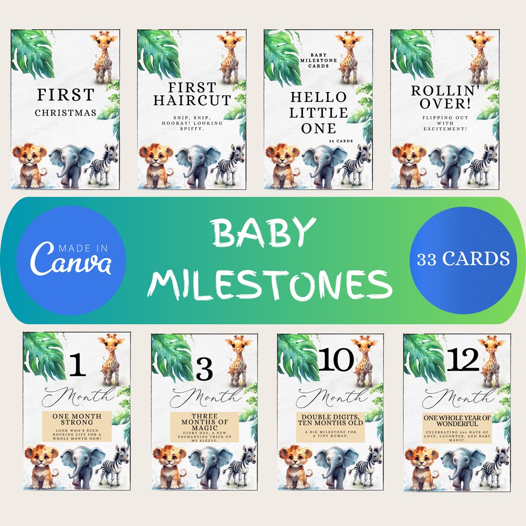 Baby Milestone Cards, Baby Monthly Milestone Cards, Digital Upload PDF ...