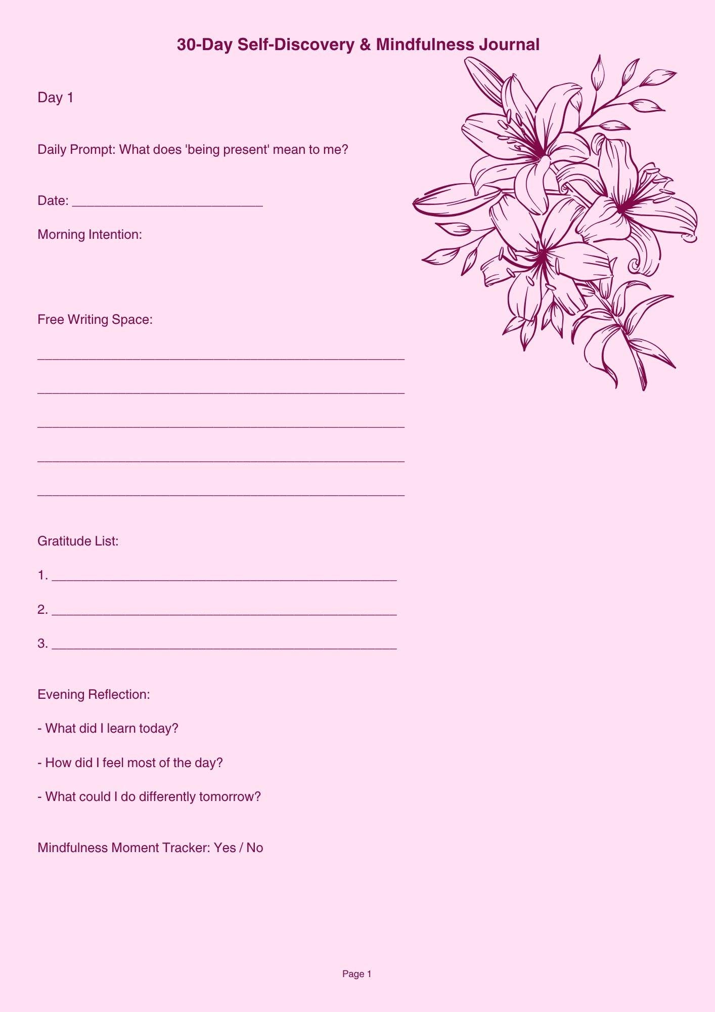 30-day Self-discovery & Mindfulness Journal | Printable PDF | Guided ...