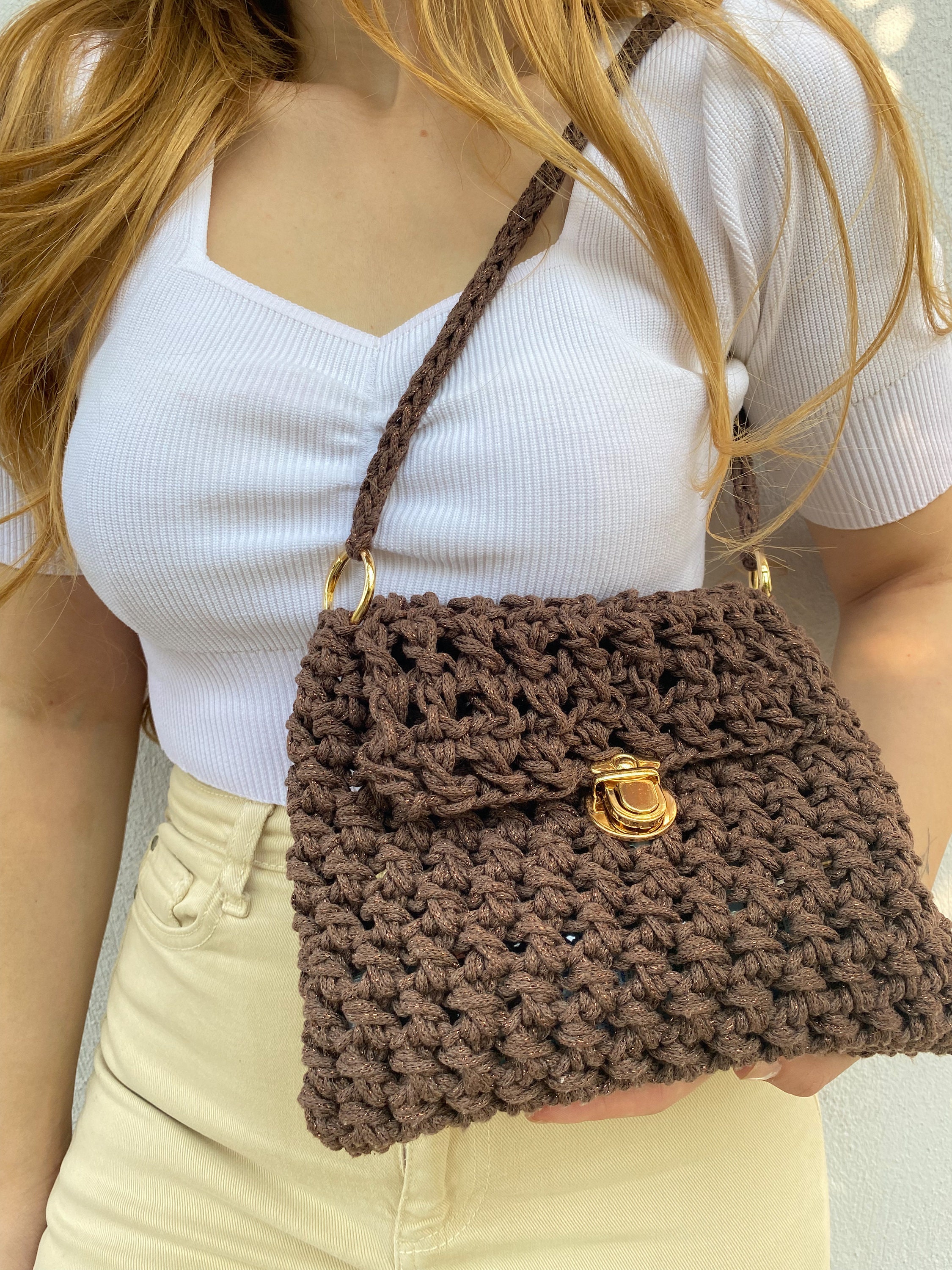 Handmade Crochet Glittering Macrame Bag - Etsy