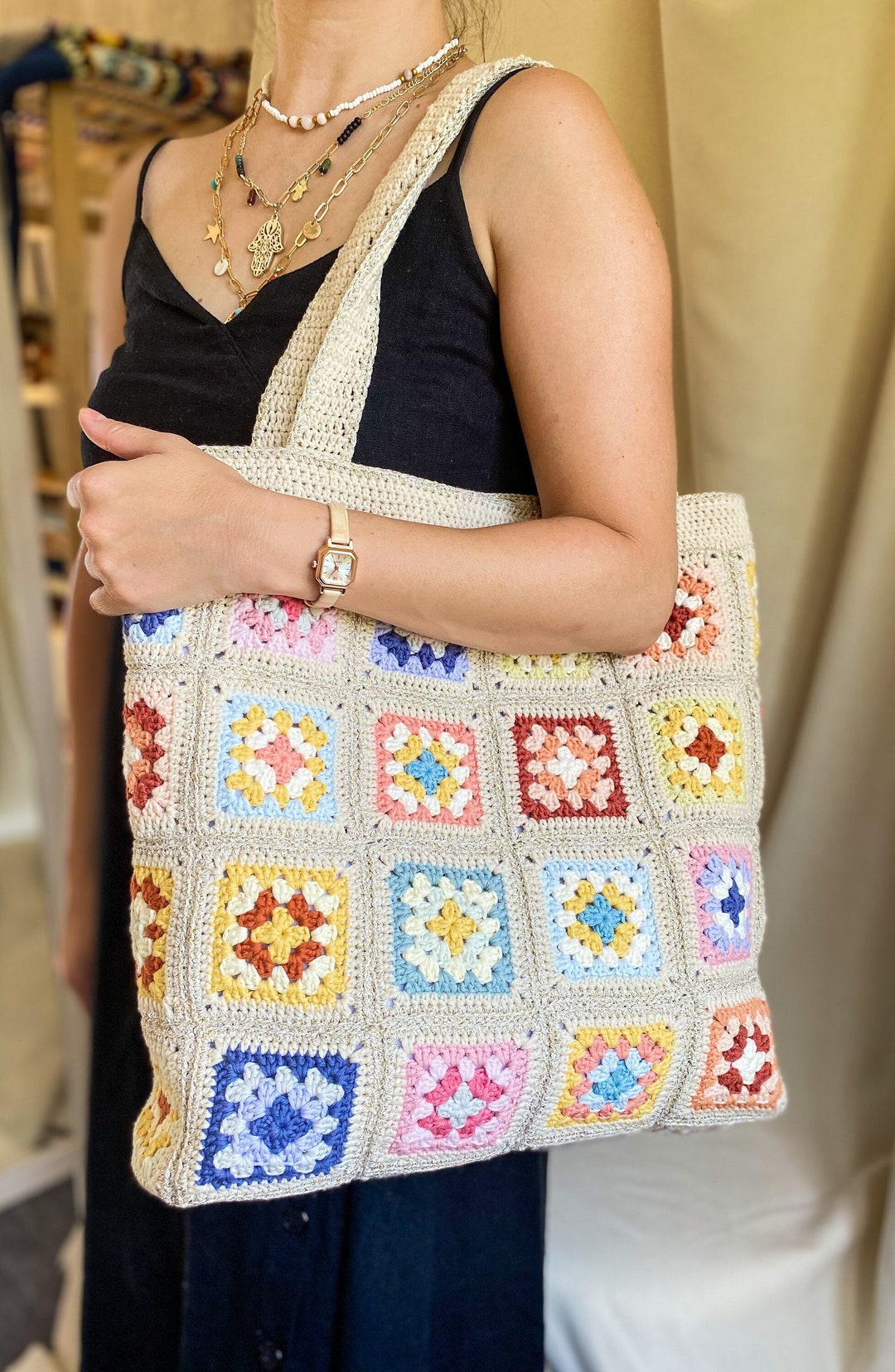 Big Summer Bag, Crochet Tote Bag, Granny Square Bag, Bag , Handmade Bag ...
