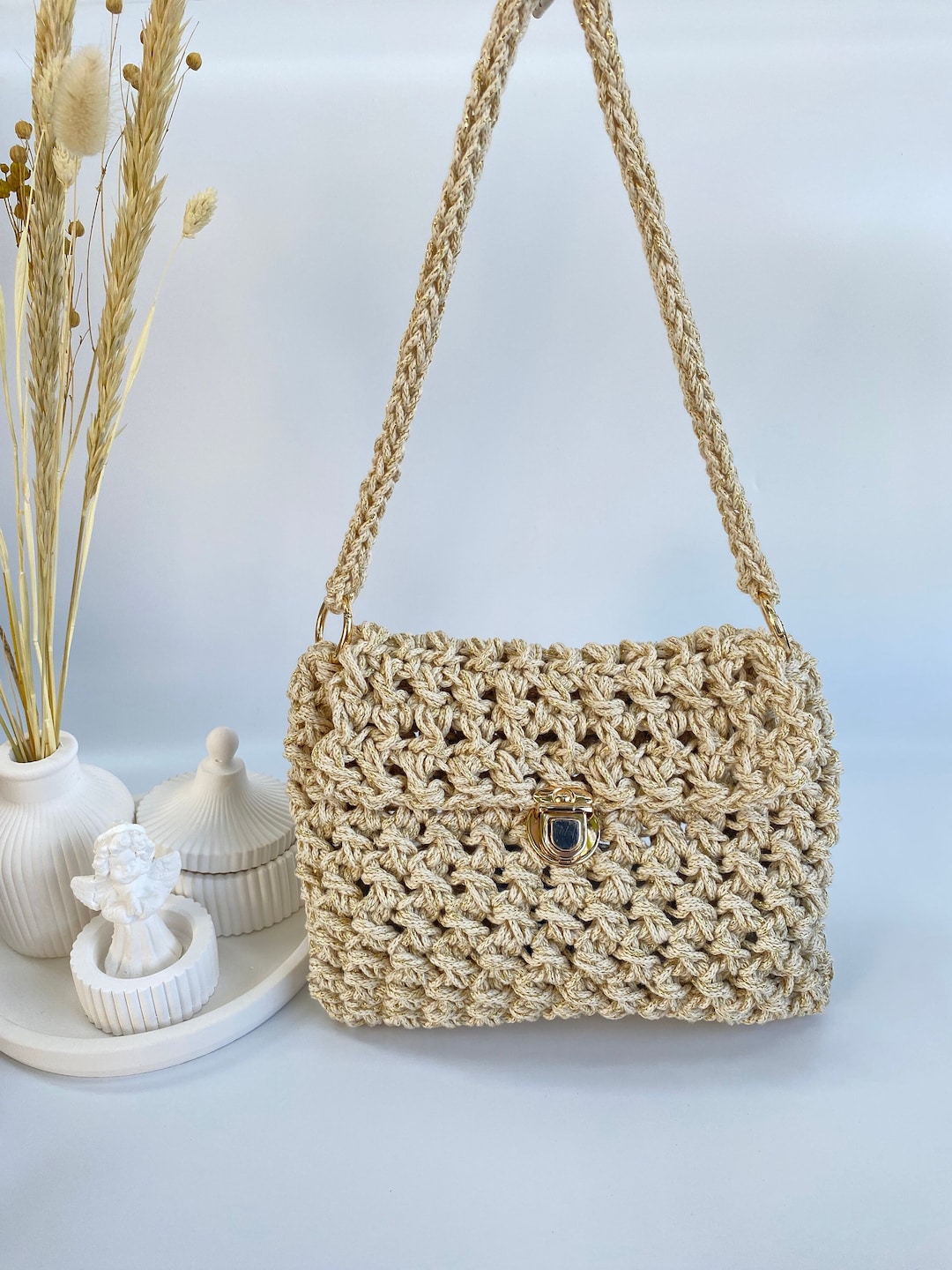 Handmade Crochet Glittering Macrame Bag - Etsy