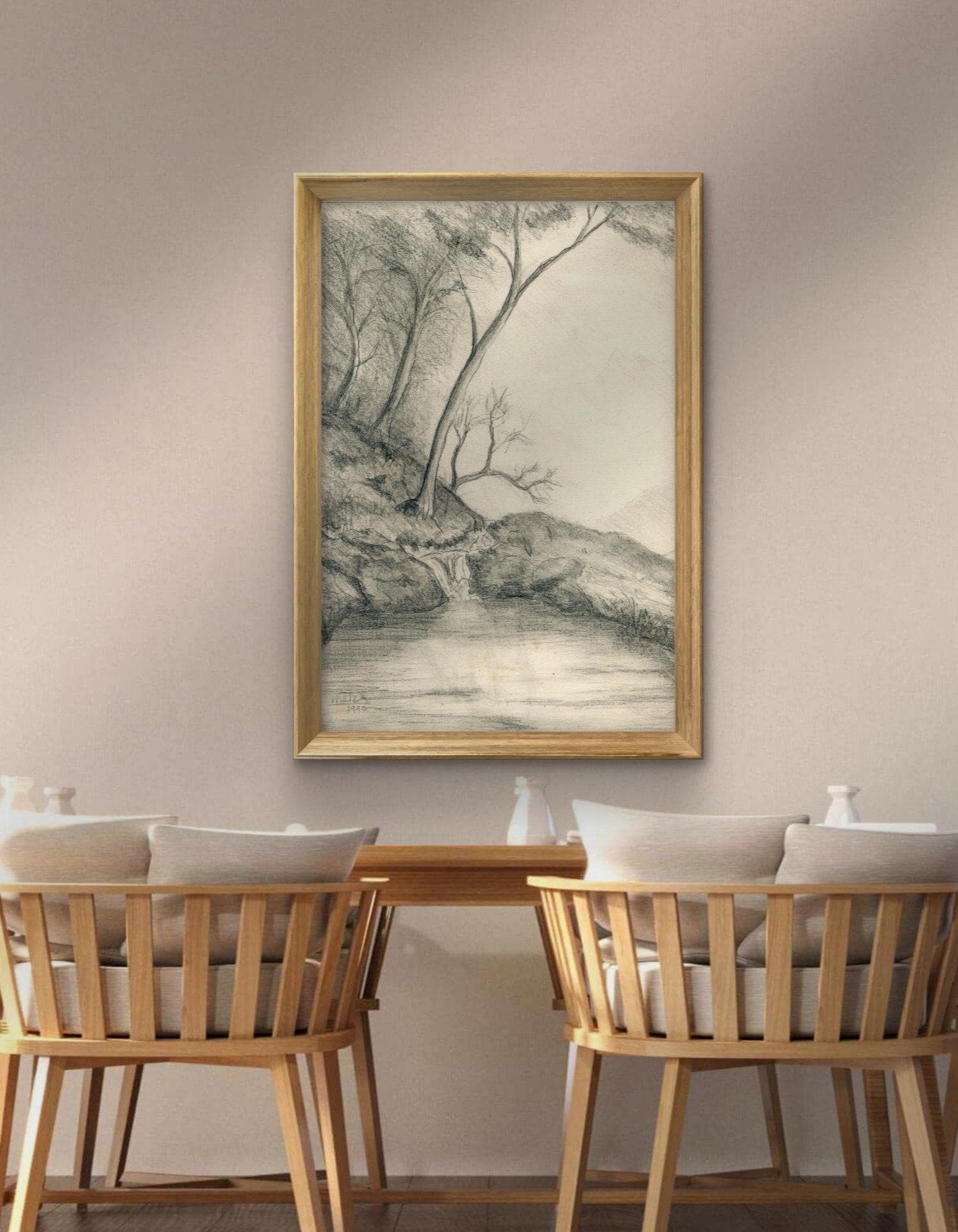 Vintage Beige Drawing, Digital Download, Charcoal Sketch, Pencil ...