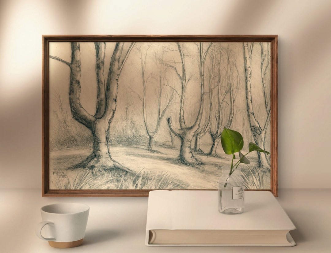 Vintage Beige Drawing, Digital Download, Charcoal Sketch, Pencil ...