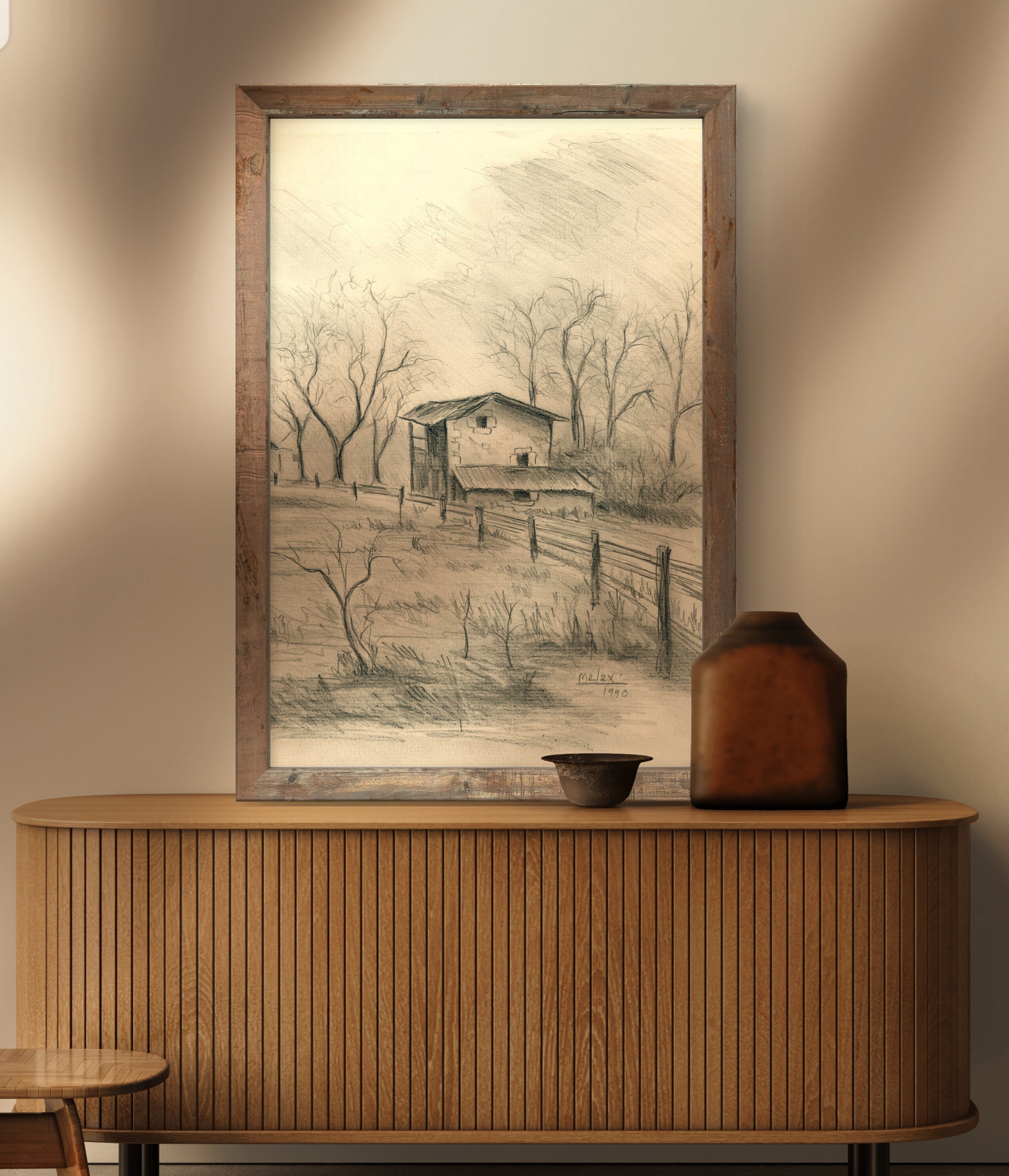 Vintage Beige Drawing, Digital Download, Charcoal Sketch, Pencil ...