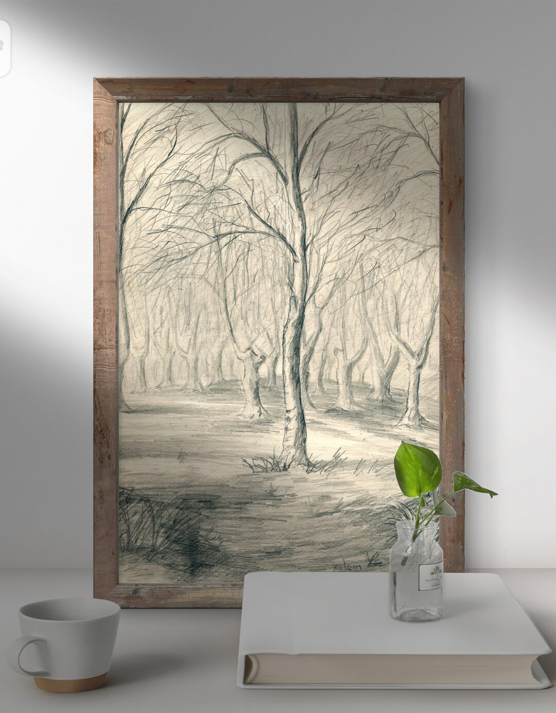 Vintage Beige Drawing, Digital Download, Charcoal Sketch, Pencil ...