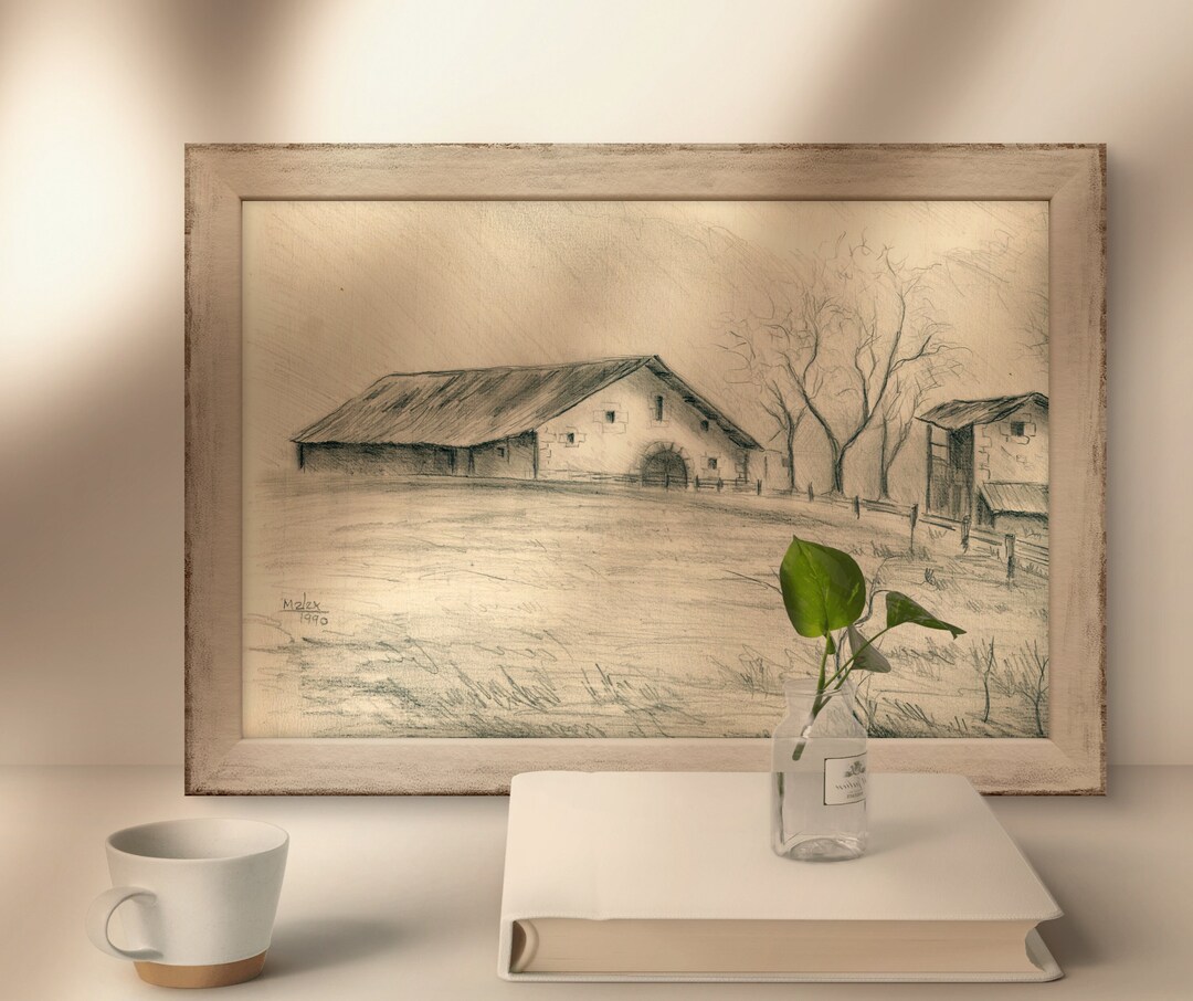 Vintage Beige Drawing, Digital Download, Charcoal Sketch, Pencil ...