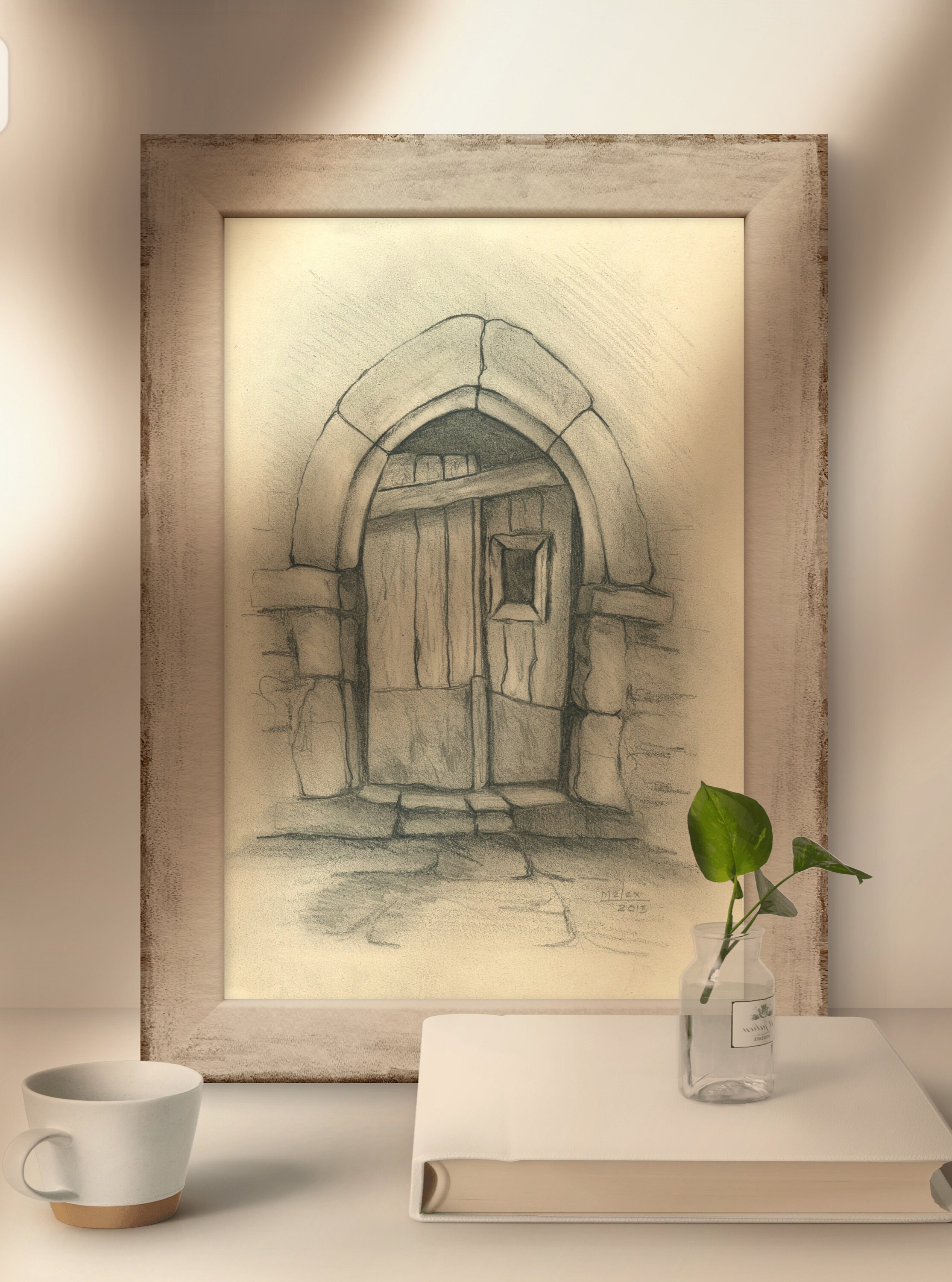Vintage Beige Drawing, Digital Download, Charcoal Sketch, Pencil ...
