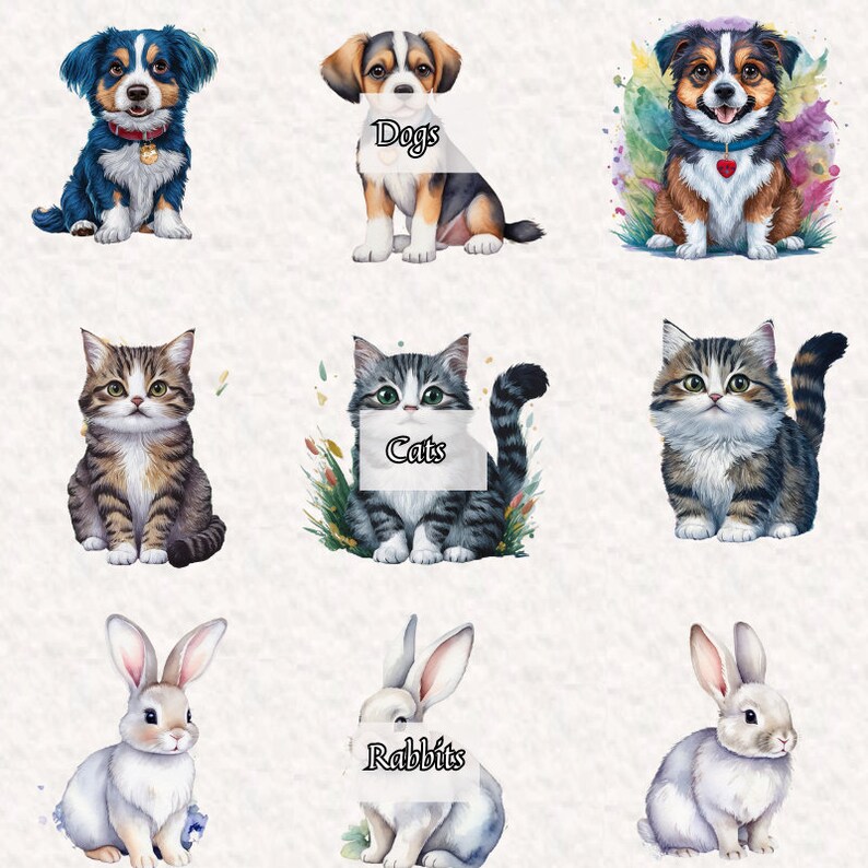 50 PNG Cute and Adorable Animals Clipart Bundle Whimsical Animals Dog ...
