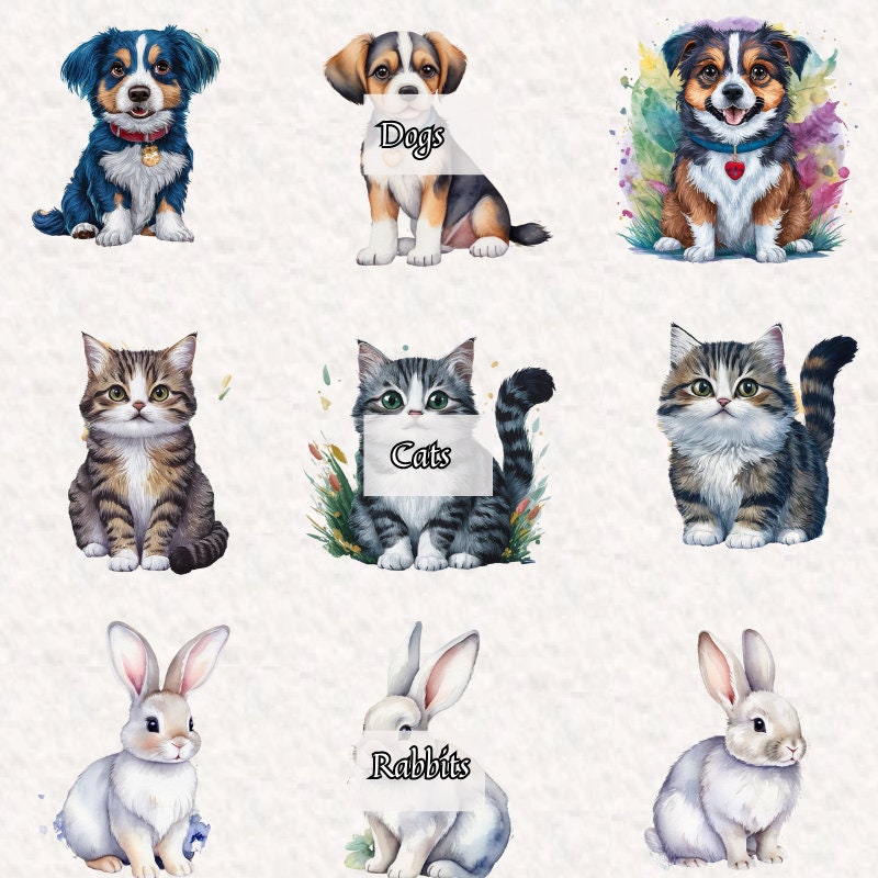 50 PNG Cute and Adorable Animals Clipart Bundle Whimsical Animals Dog ...