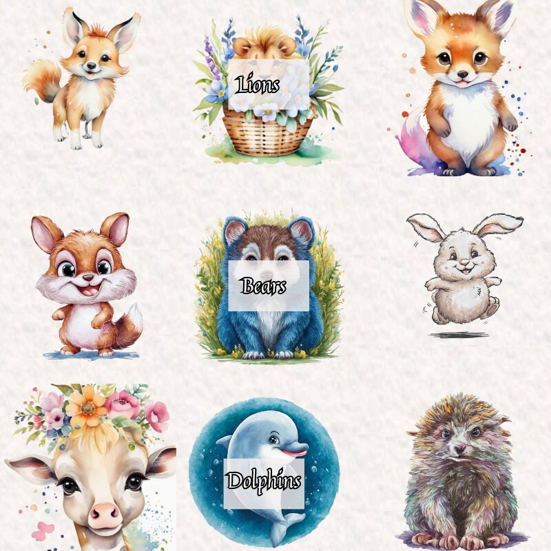 50 PNG Cute and Adorable Animals Clipart Bundle Whimsical Animals Dog ...