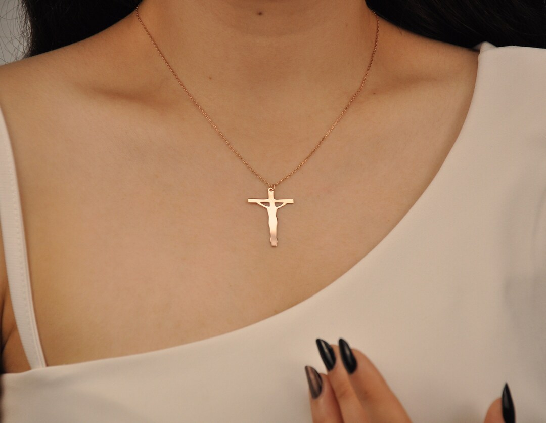 14k Solid Gold Cross Neclace for Women Classic Crucifix - Etsy