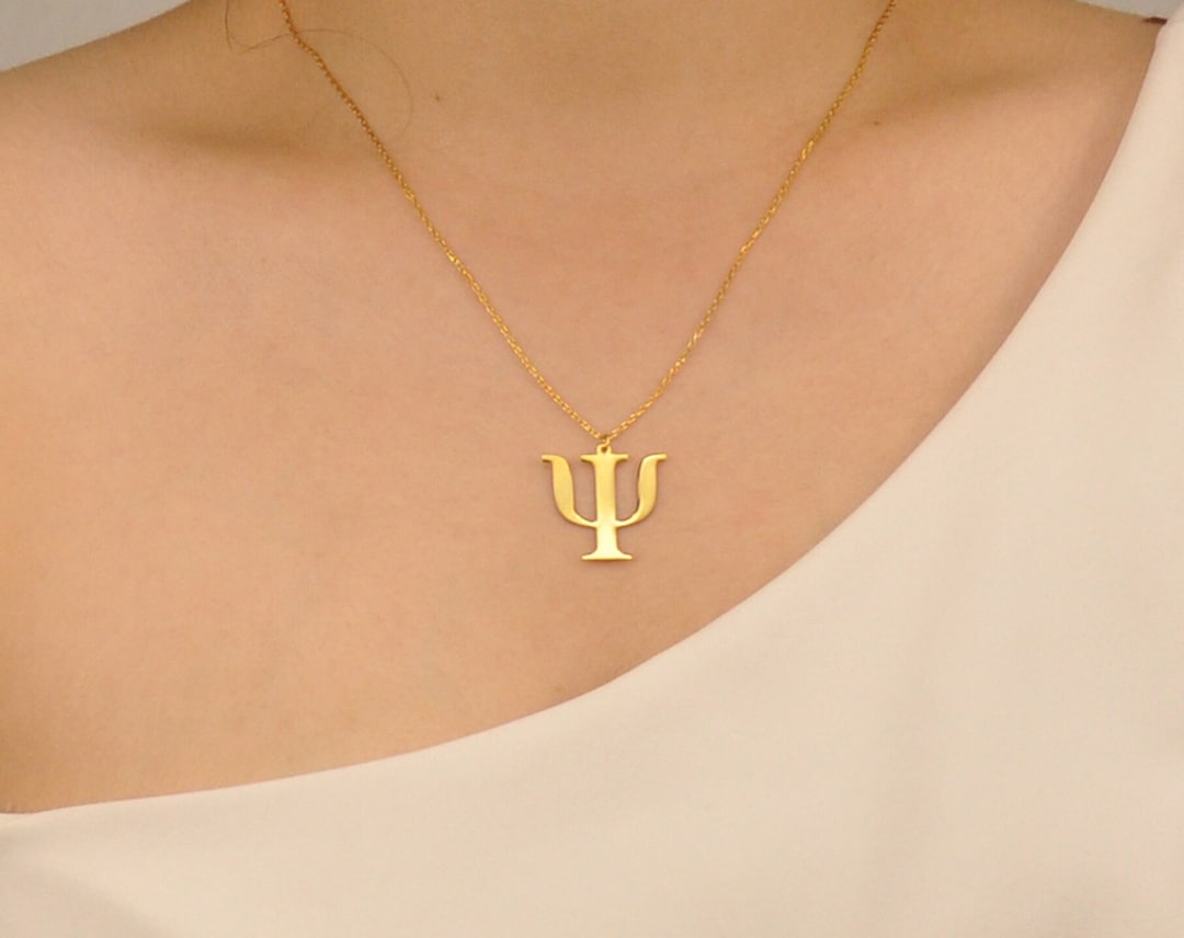 Gold Psychology Necklace, Personalized Psychology Pendant Psi Symbol ...