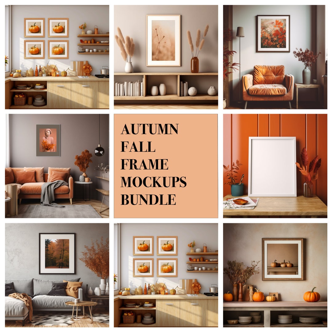 50 Autumn Fall Holiday Colourful Room Mockups Frame Mockup Bundle Stock ...