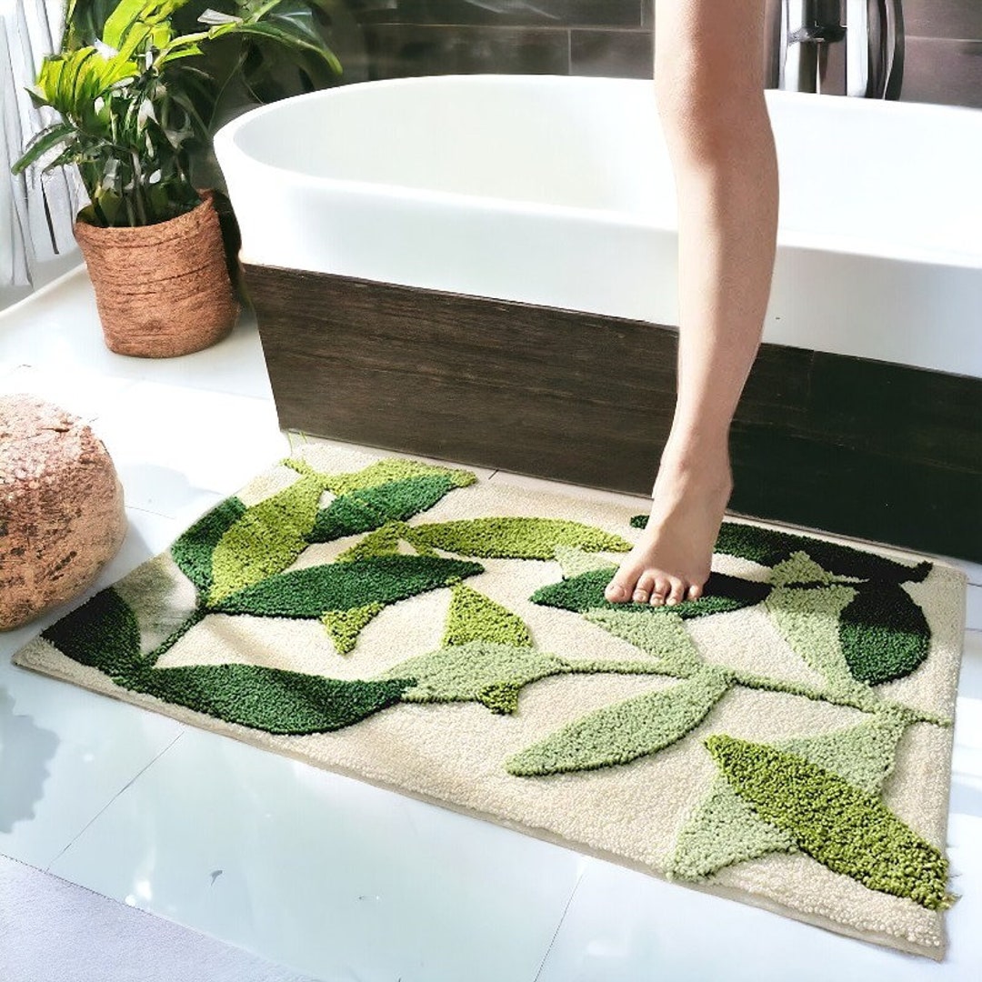Monstera Leaves Bathmat Tropical Leaf Bath Leaves Print Bathroom Mat ...
