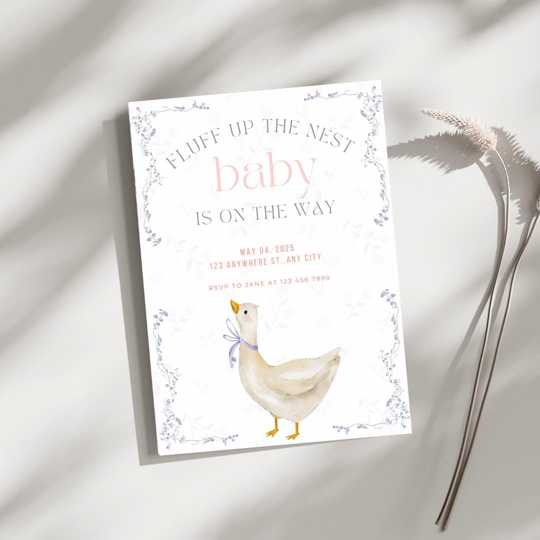 Cottagecore Goose Baby Shower Theme Invite - Editable Canva Template ...
