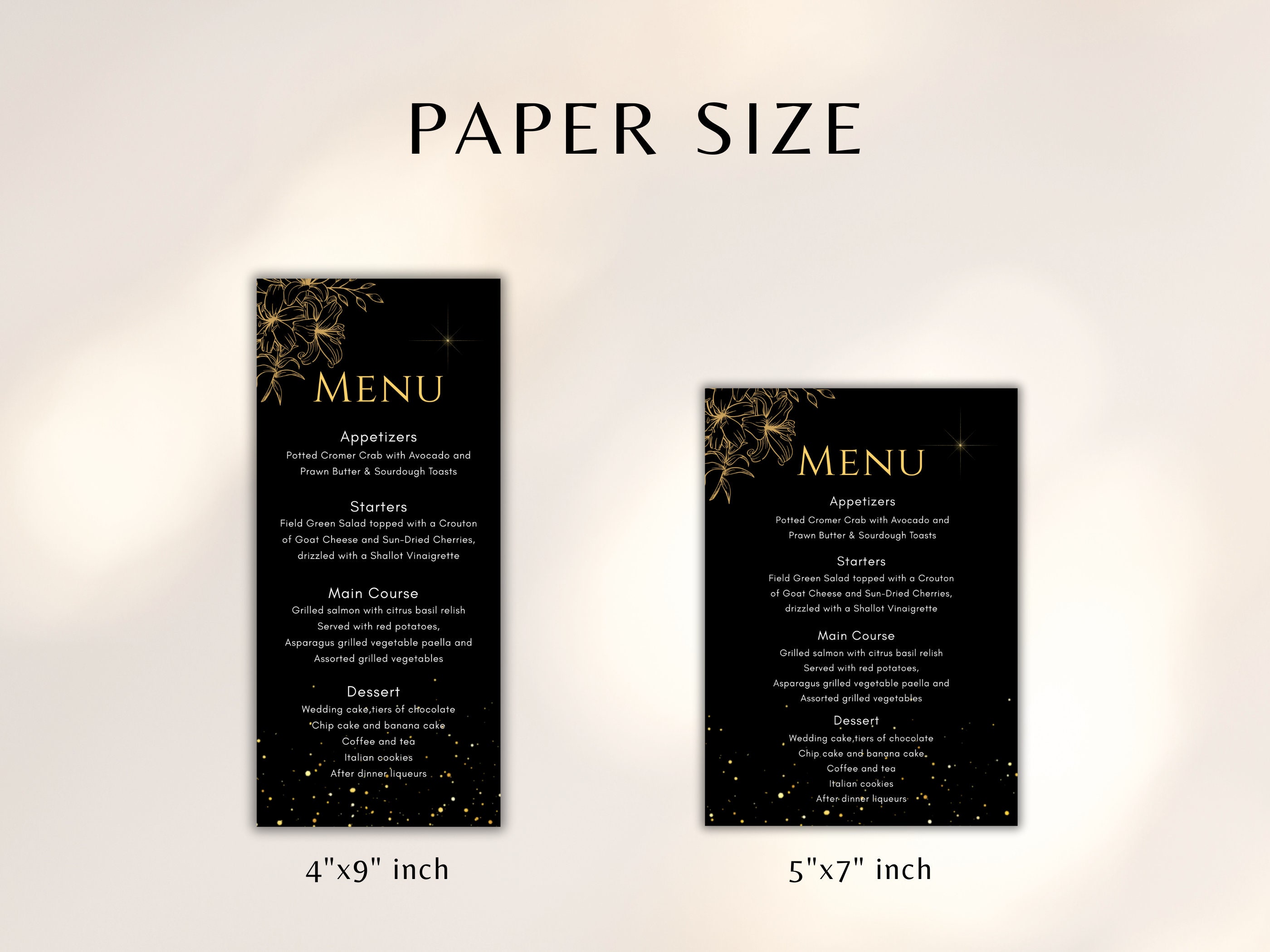 BLACK Menu Template With Luxury Black and Gold Foil Editable - Etsy