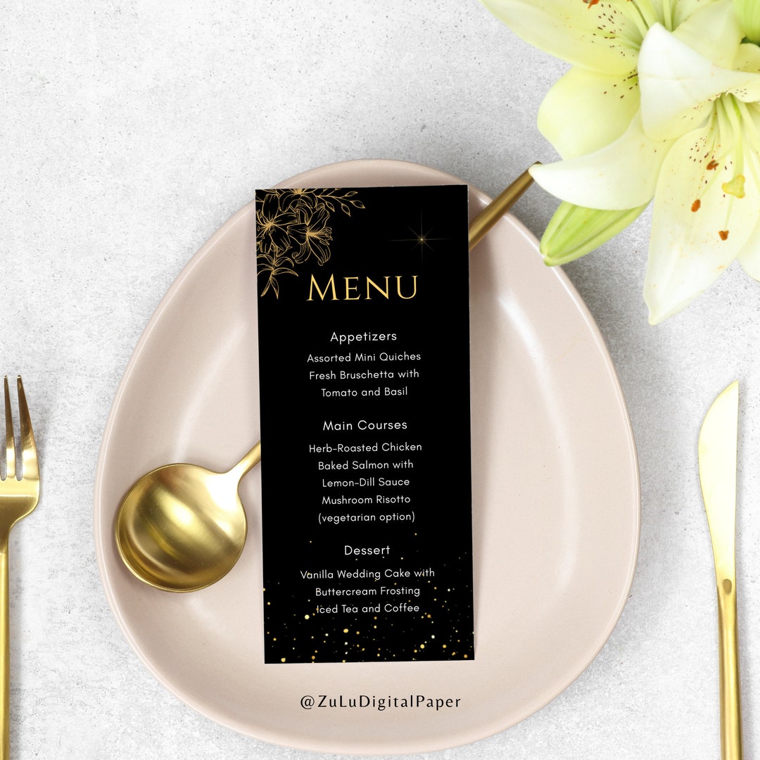 BLACK Menu Template With Luxury Black and Gold Foileditable - Etsy