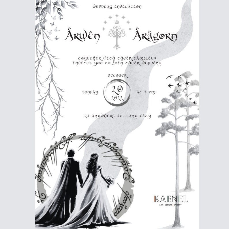 Lord of the Rings Invitation,lotr Wedding Invitation,arwen and Aragorn ...