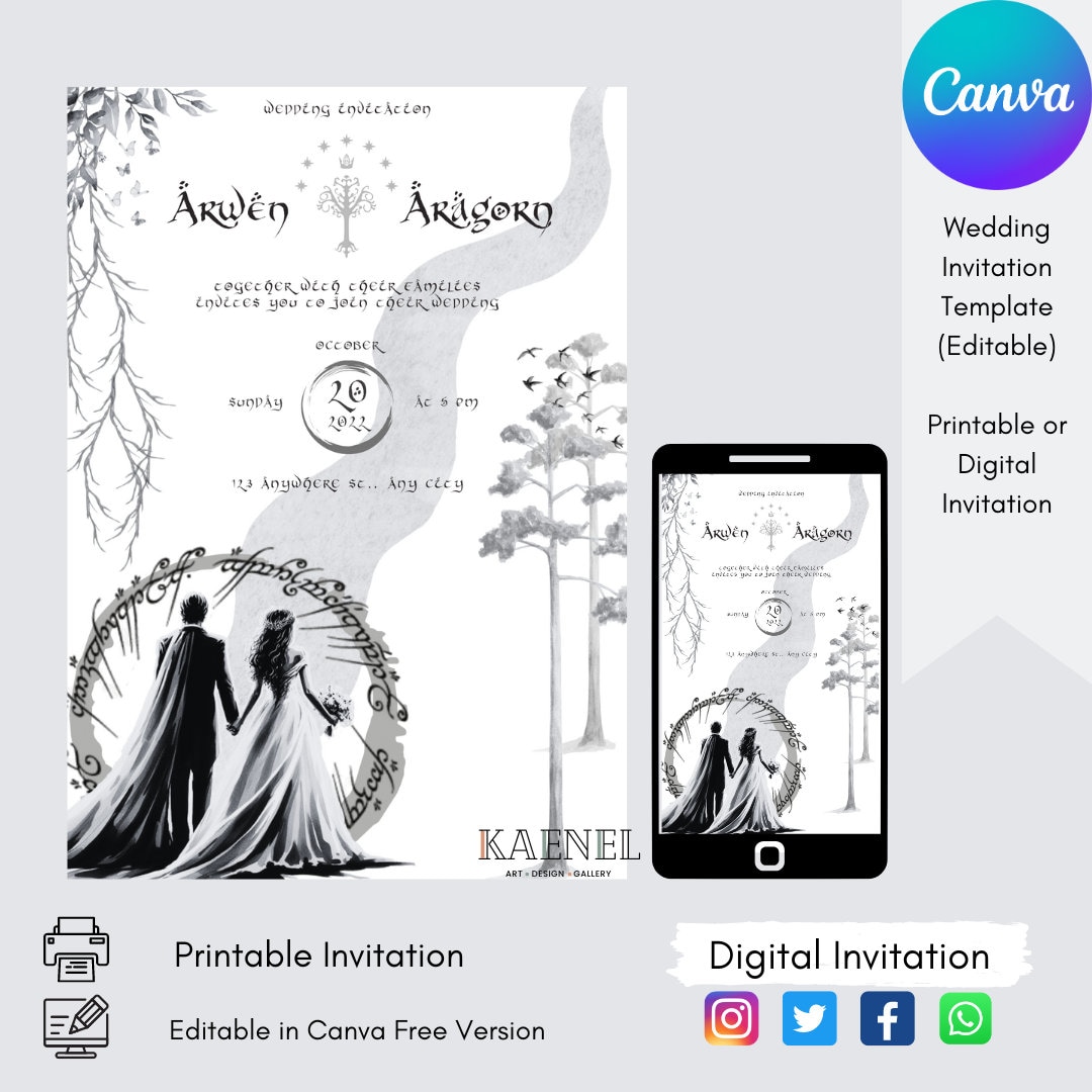 Lord of the Rings Invitation,lotr Wedding Invitation,arwen and Aragorn ...