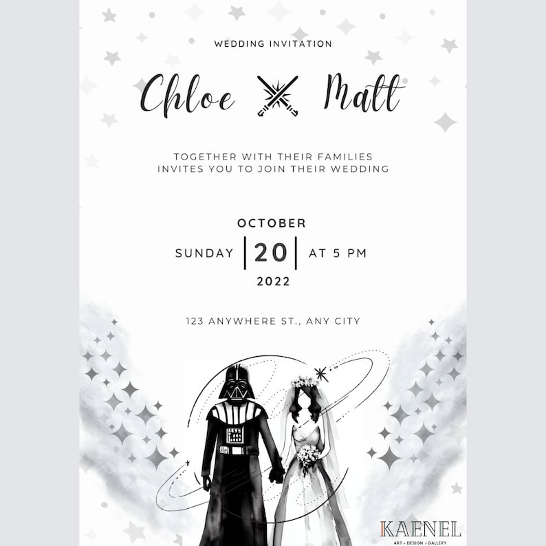 Star Wars Wedding Invitation, Darth Vader Digital Invitation Card ...