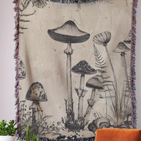 Vintage Mushroom Woven Throw Blanket, Groovy Woodland Decor, Cozy ...