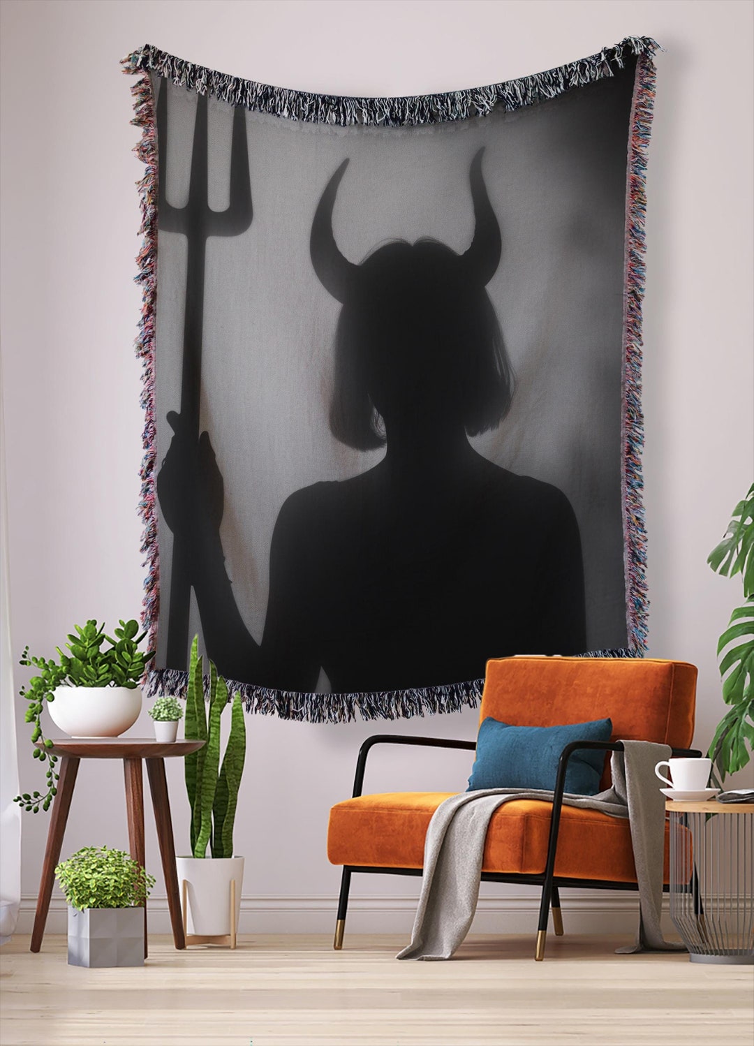 Satanic Female Devil Woven Throw Blanket, Demonic Occult Woven Throw ...